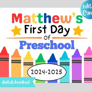 Instant Download Preschool First Day of School Print at Home Poster ...