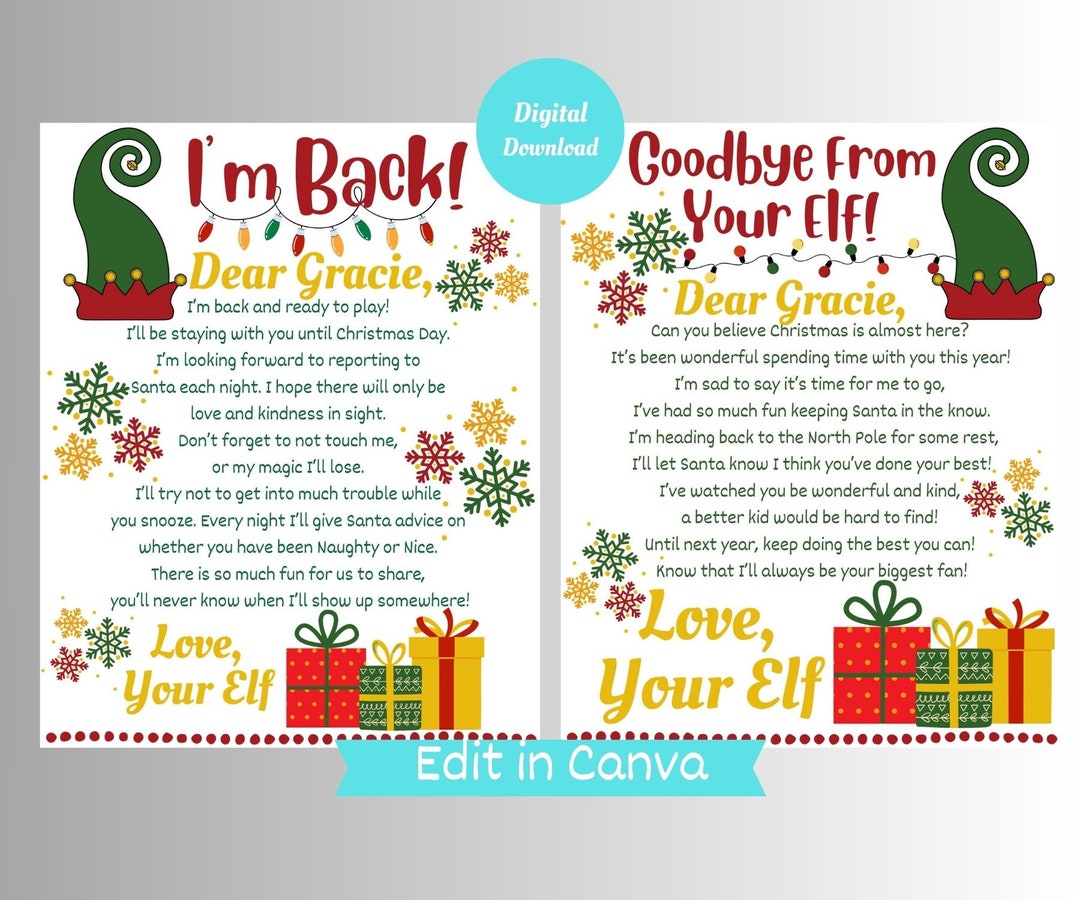 Editable Elf Arrival & Goodbye Letter - Personalized Welcome (digital ...