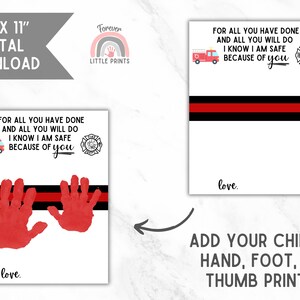 Firefighter Gift Handprint Art, Dad Handprint Craft Sign, Fireman ...