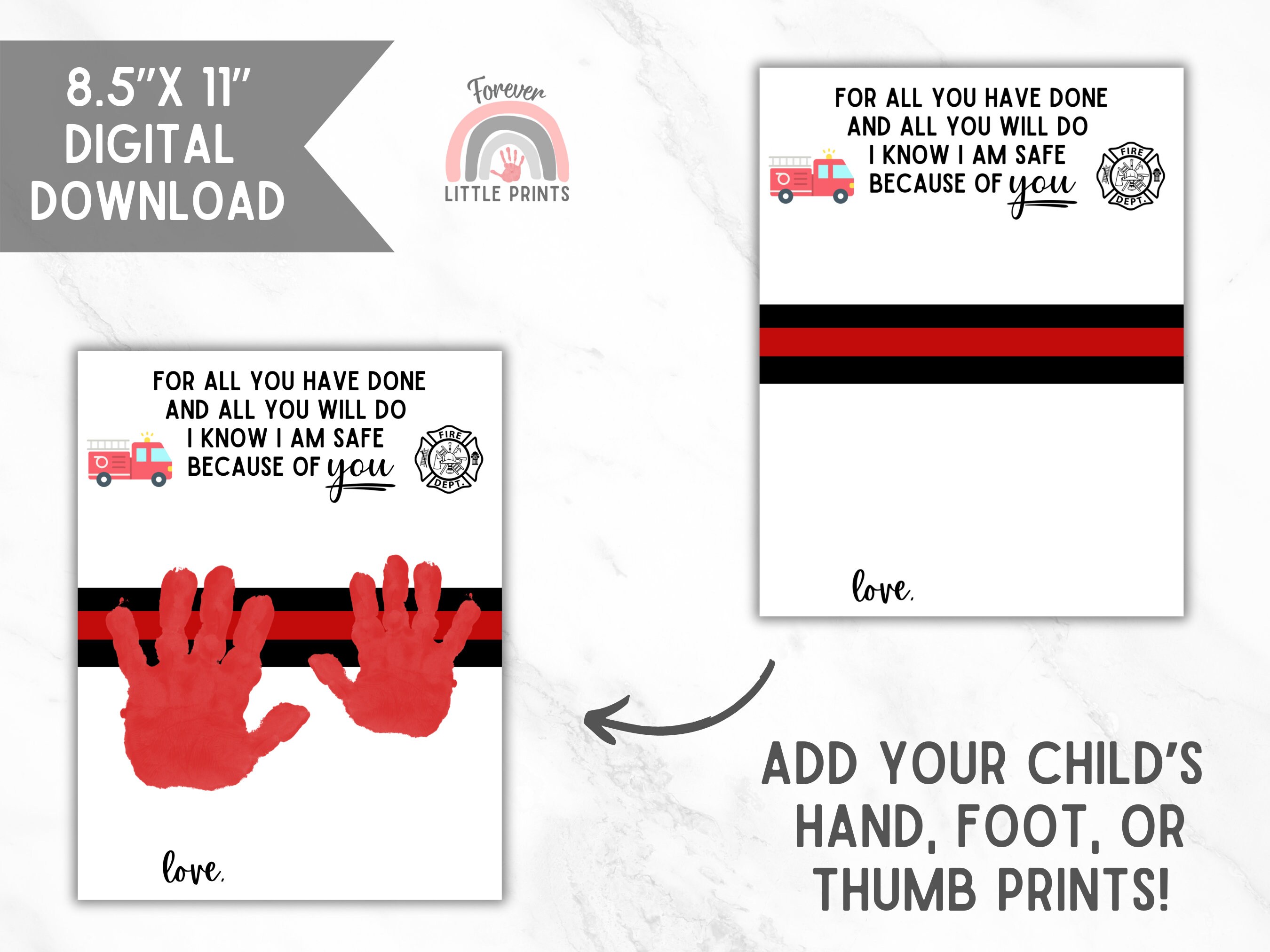 Firefighter Gift Handprint Art, Dad Handprint Craft Sign, Fireman ...