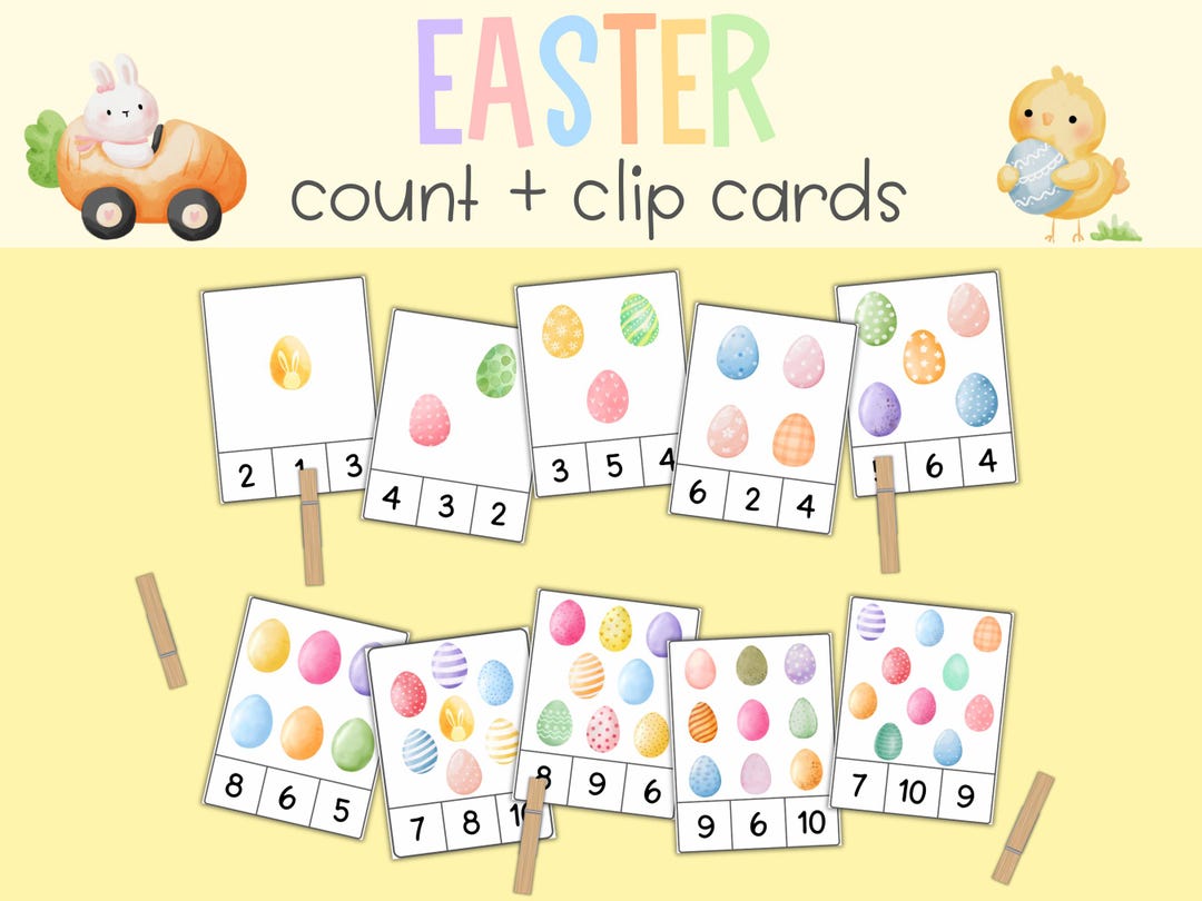 Easter Count and Clip Cards, Clothespin Activity Pages, Spring Learning ...