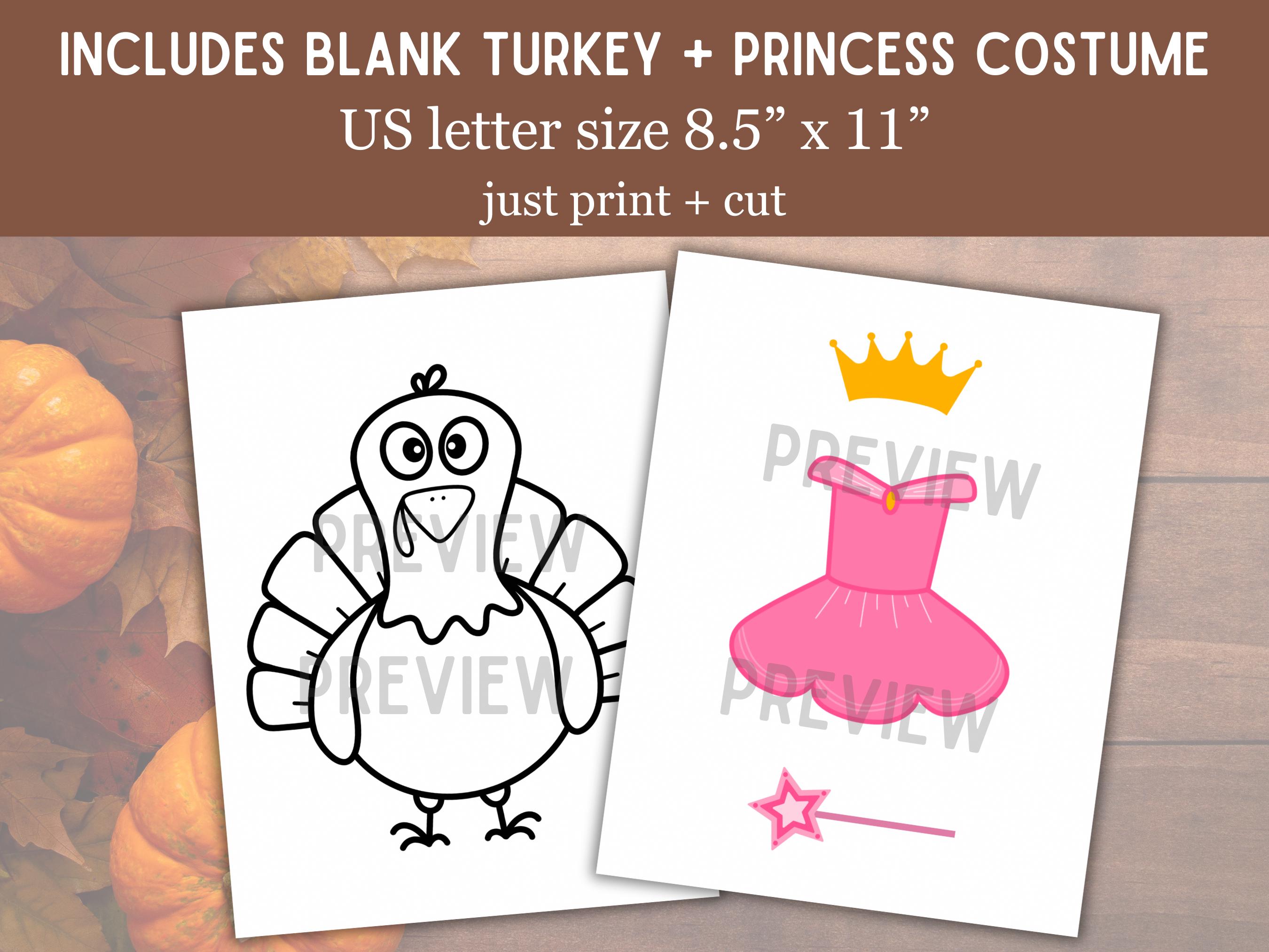 Disguise A Turkey Princess Costume Printable, Thanksgiving School Craft ...