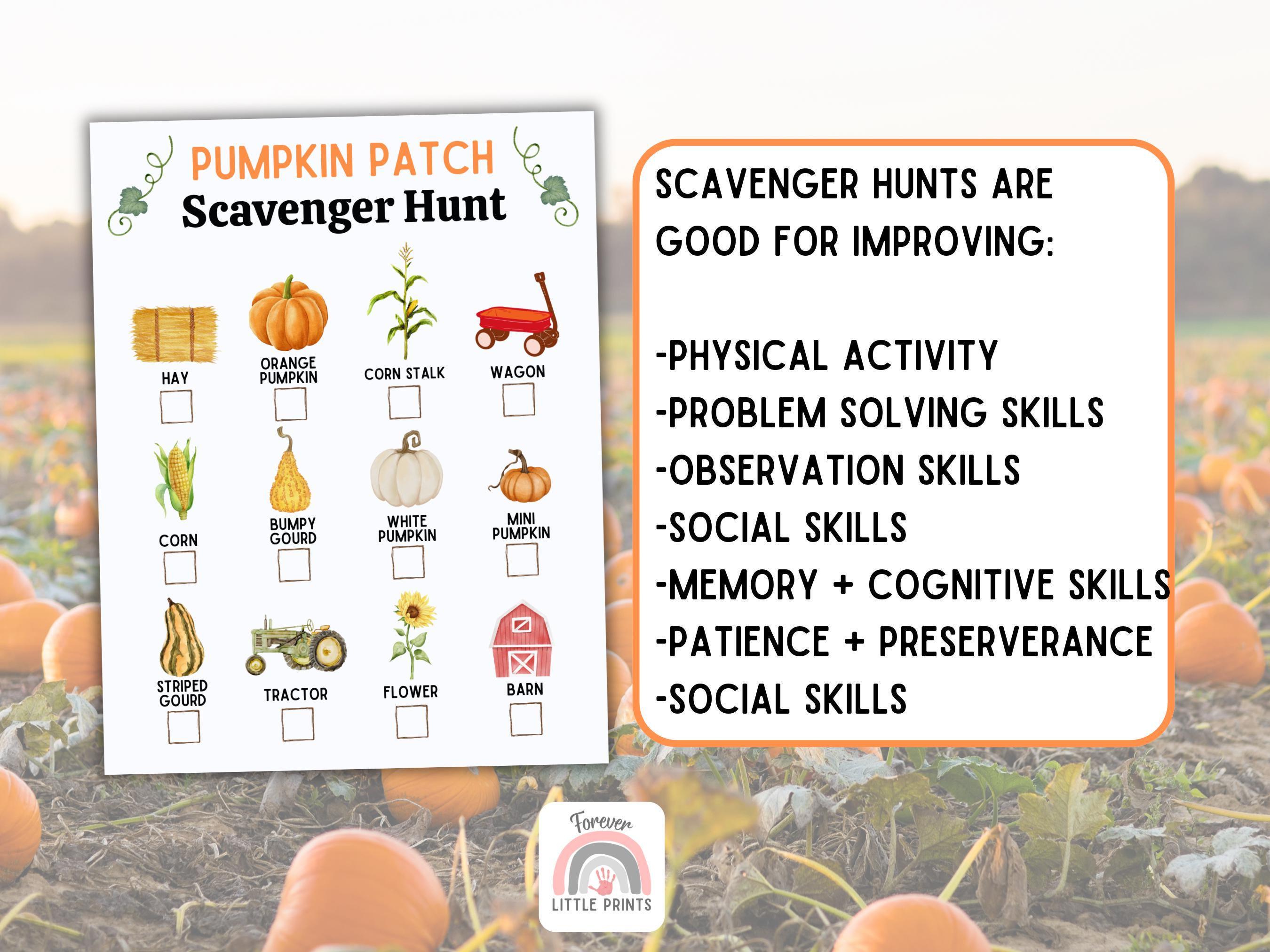Pumpkin Patch Scavenger Hunt Printable Fall Learning Games Adventure ...