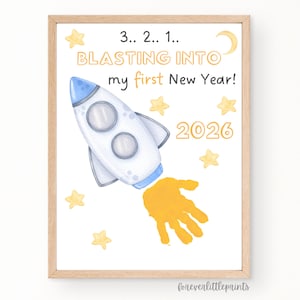 First New Years Handprint Craft Baby Toddler Blast off Rocket Ship ...