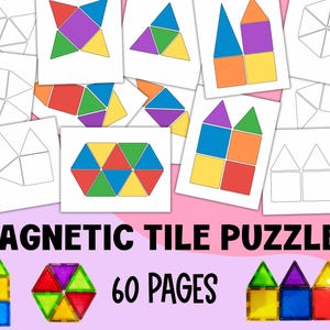 Magnetic Tiles Templates, Magnet Tile Activity Card Puzzles Printables ...