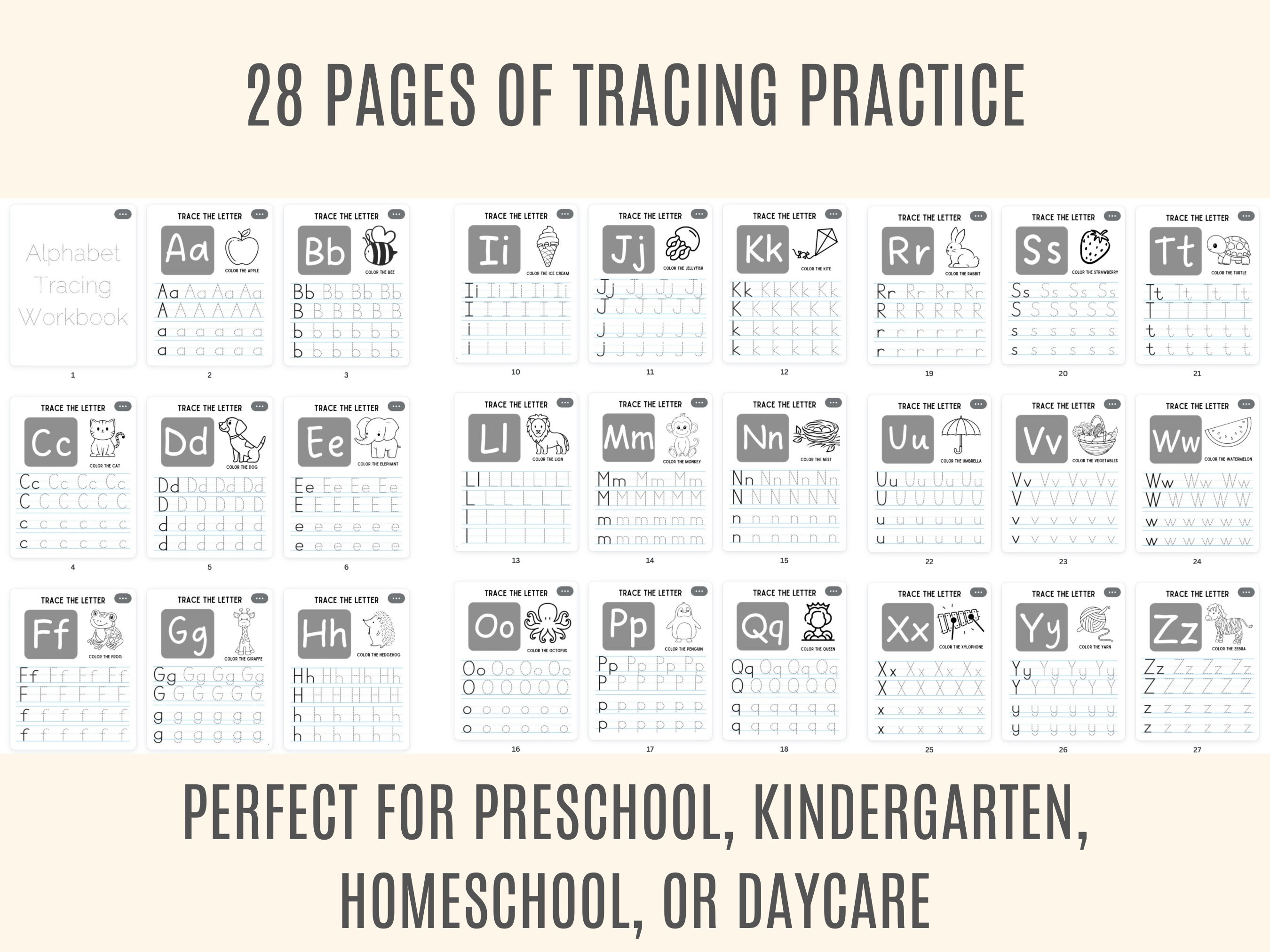 Alphabet Tracing Worksheets for Homeschool, Preschool Printables, Trace ...