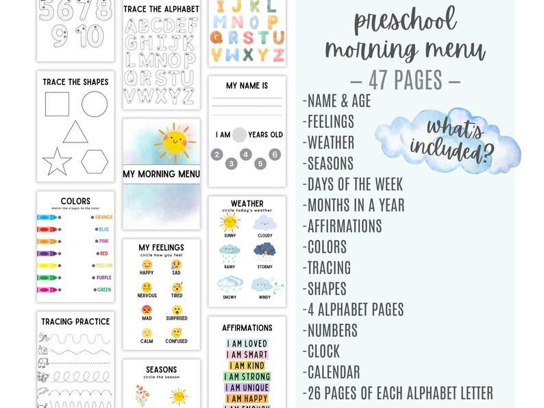 Preschool Morning Menu, Homeschool Printable, Preschool Activities ...