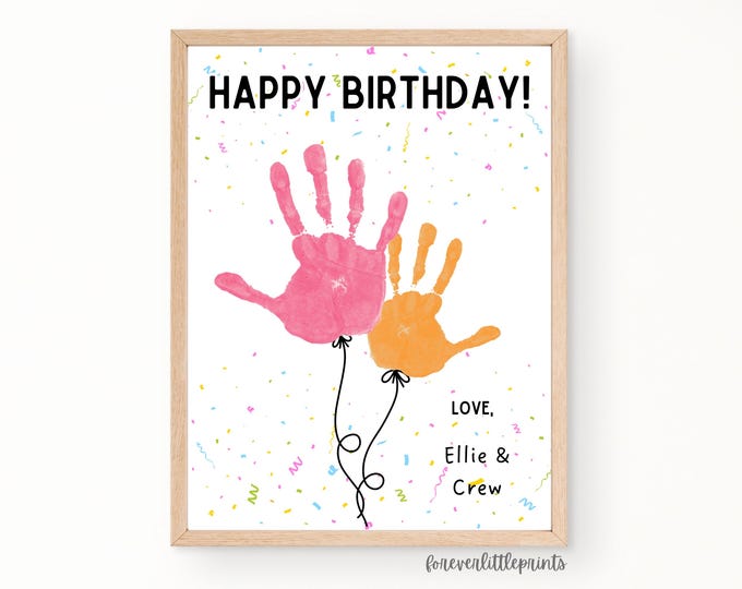 Editable Happy Birthday Handprint Balloons Art, Personalized Birthday ...