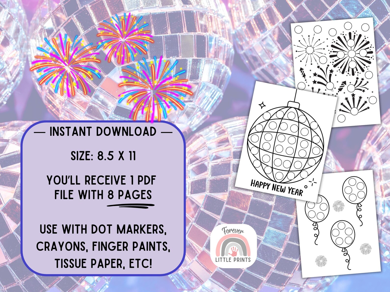 New Year’s Dot Marker Printable Pack NYE Do A Dot Pages Celebration ...