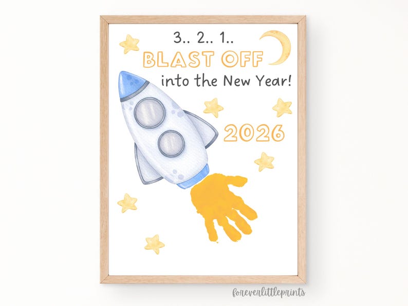 New Years Handprint Craft Baby Toddler Blast off Rocket Ship Footprint ...