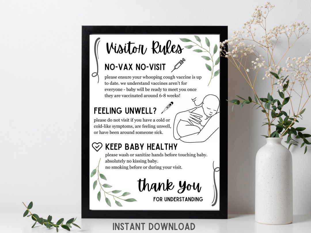 Newborn Visiting Rules, Baby Welcome Visitors Sign for Door, Postpartum Hospital Door Sign ...