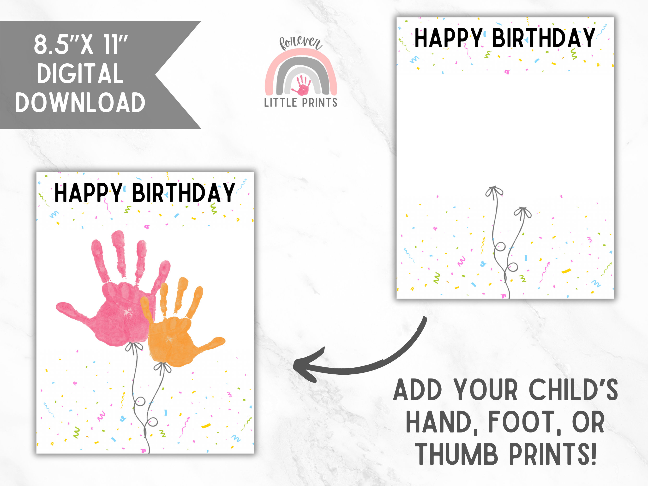 Happy Birthday Handprint Balloons Art, Personalized Birthday Gift From ...