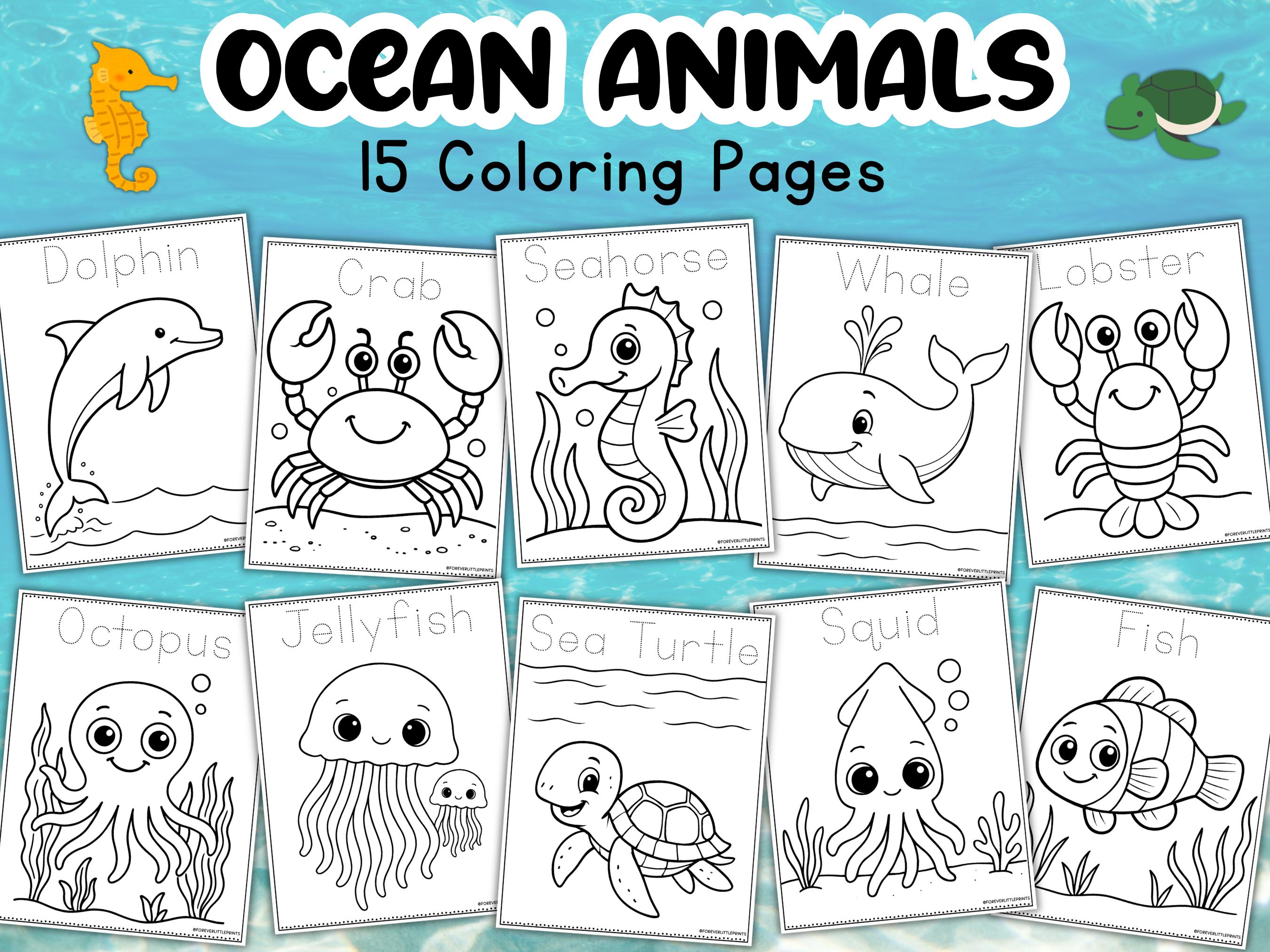 Ocean Animals Coloring Pages Kids Kawaii Cute Coloring Book Toddler ...