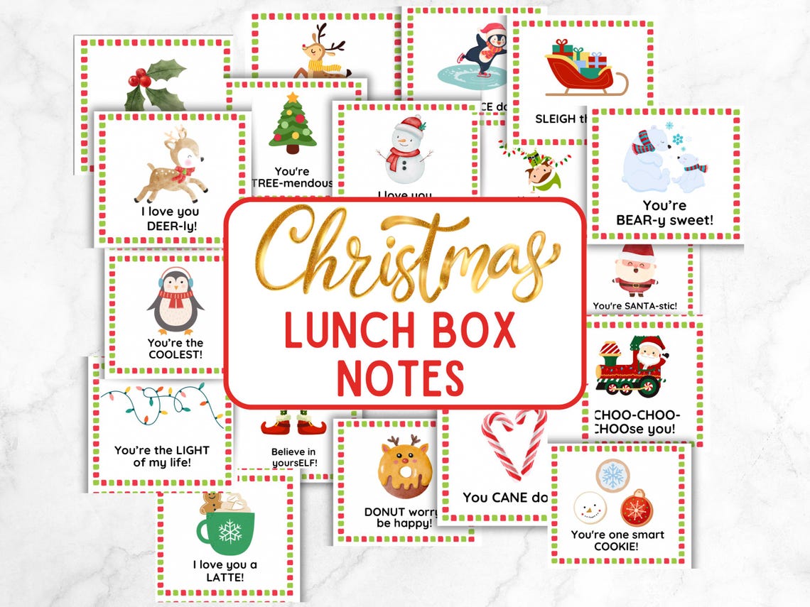 Christmas Lunch Notes, Lunch Box Cards, Holiday Lunch Notes, Holiday ...