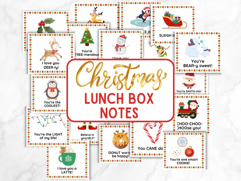 Christmas Lunch Notes, Lunch Box Cards, Holiday Lunch Notes, Holiday ...