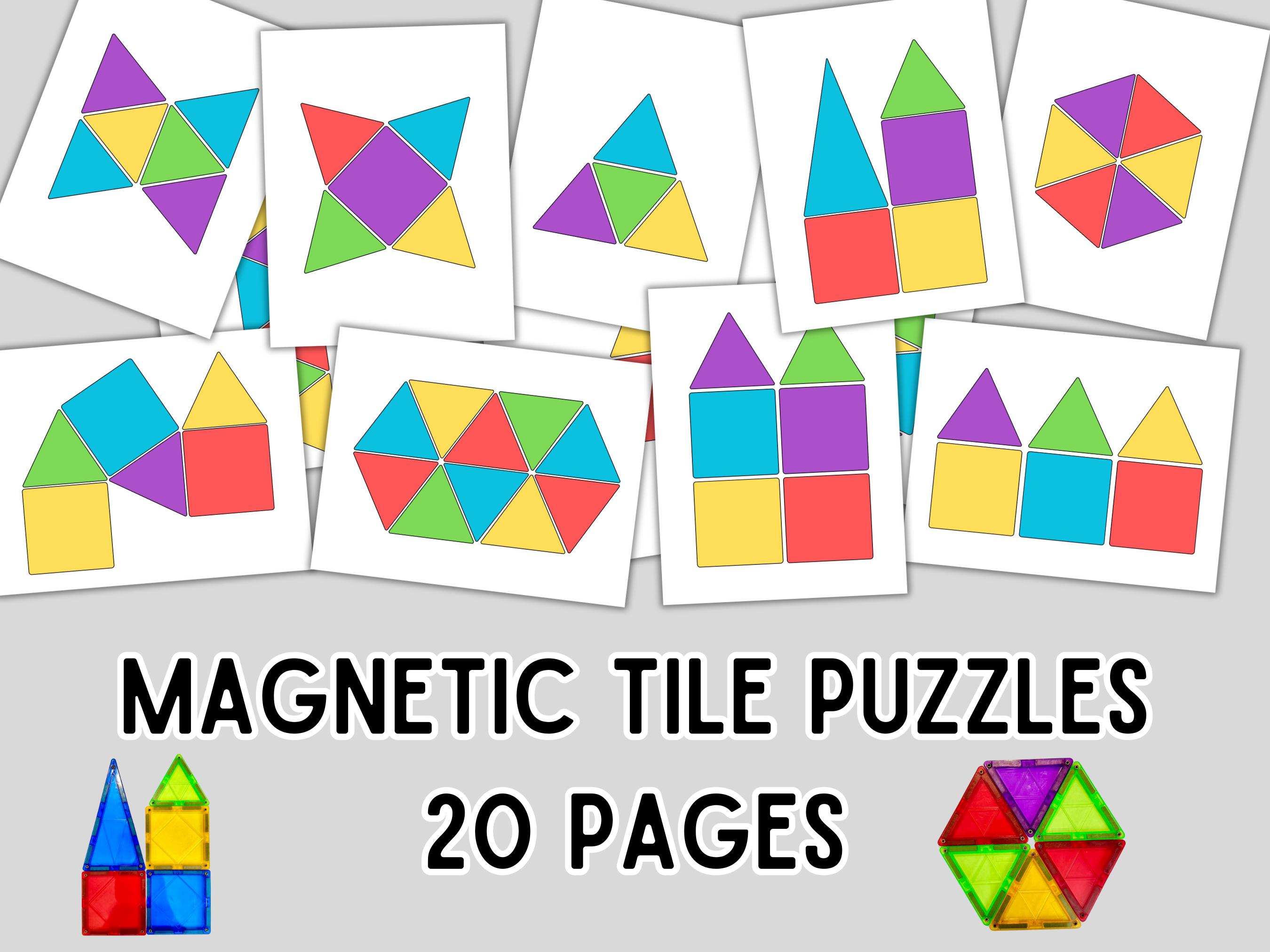 Magnetic Tiles Templates, Magnet Tile Activity Card Puzzles Printables ...