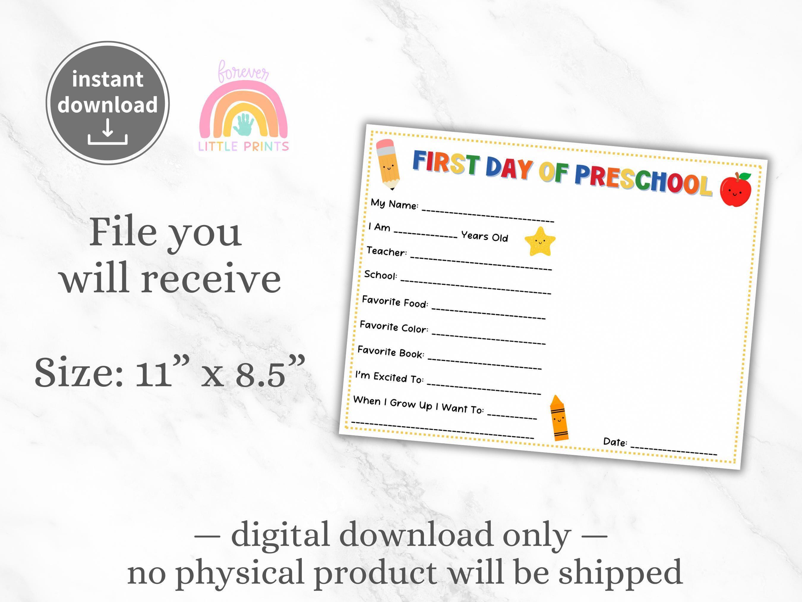 First Day of Preschool Handprint, 1st Day of School Questionnaire, Back ...