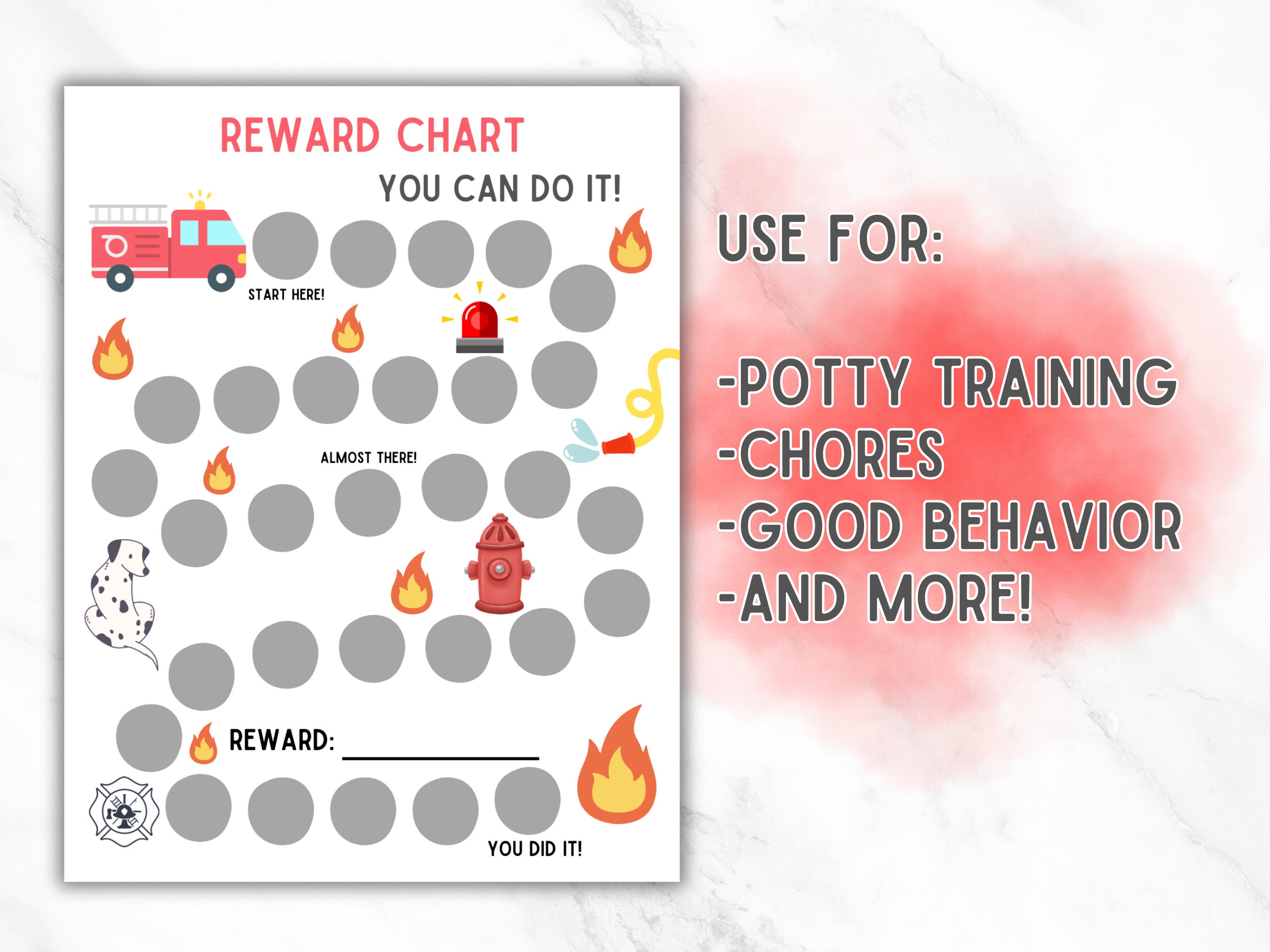 Fire Truck Reward Chart for Kids Toddlers, Potty Training Chart, Chore ...