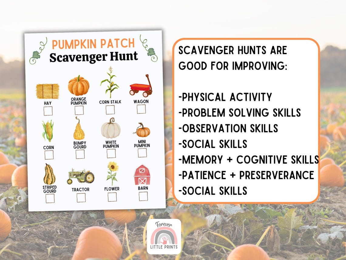 Pumpkin Patch Scavenger Hunt Printable Fall Learning Games Adventure ...