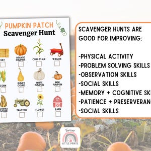 Pumpkin Patch Scavenger Hunt Printable Fall Learning Games Adventure ...
