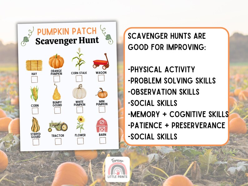 Pumpkin Patch Scavenger Hunt Printable Fall Learning Games Adventure ...