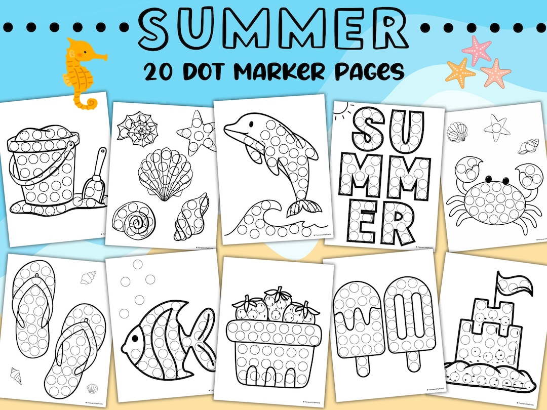 Summer Dot Marker Printable Pack, Dot Sticker Worksheets, Beach ...