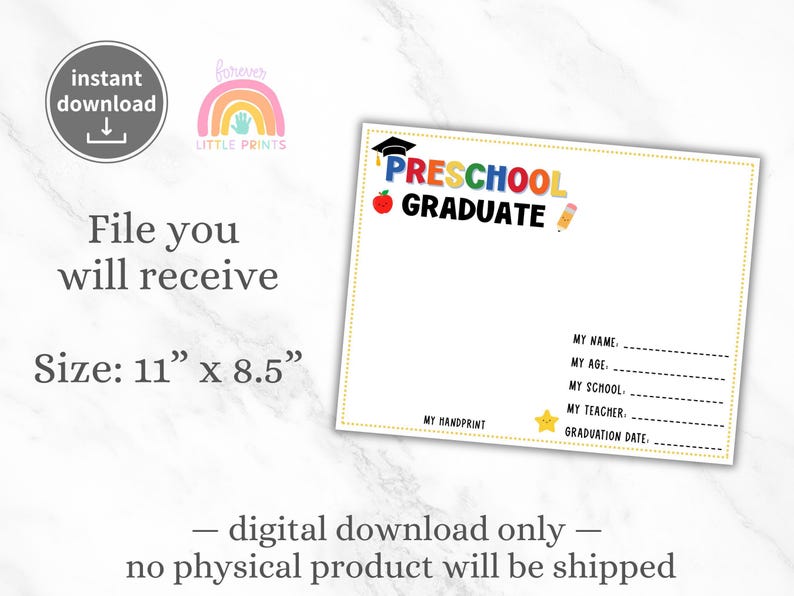 Preschool Graduation Keepsake, Last Day of Preschool Handprint, Pre-k ...