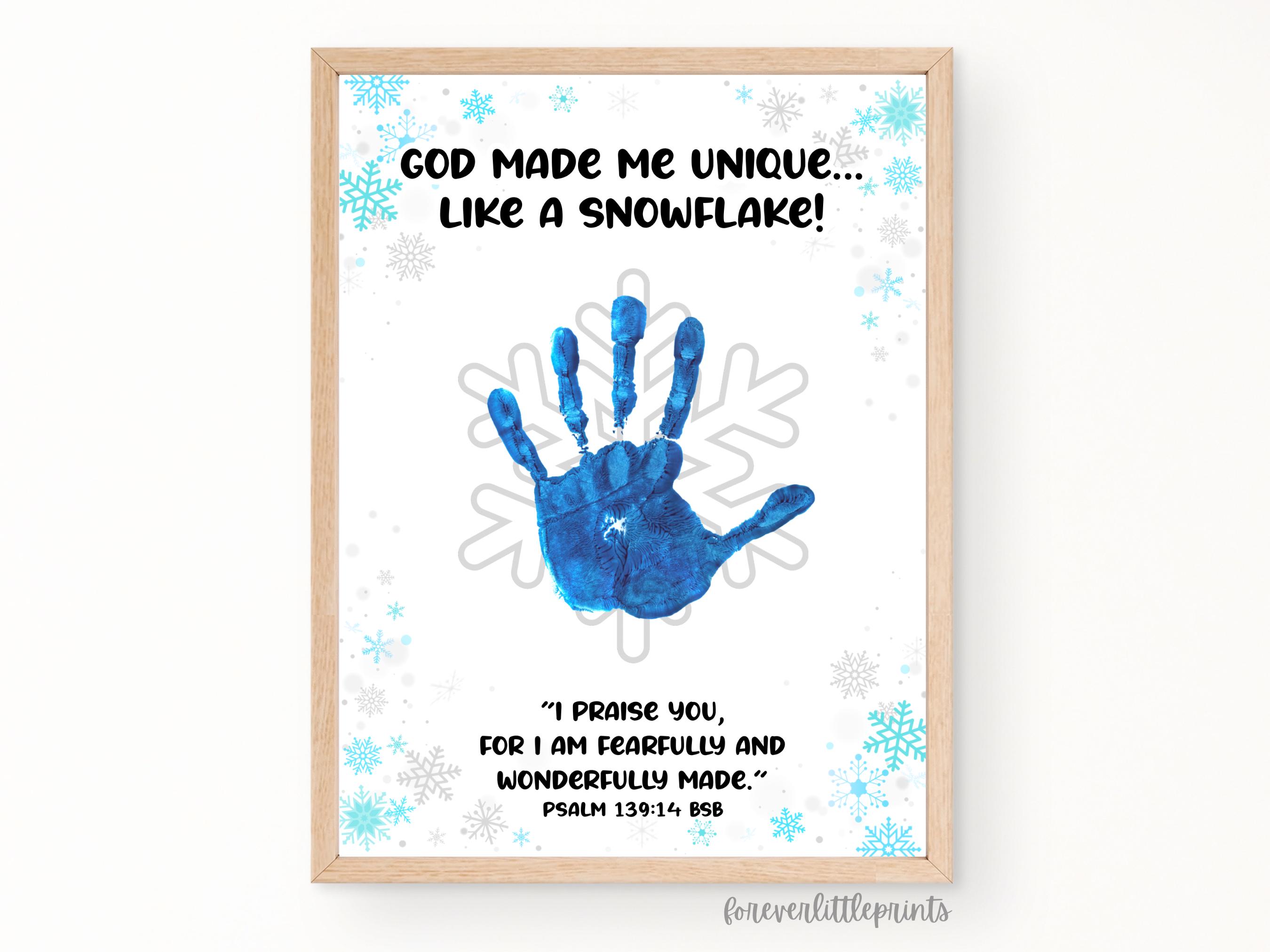 Christian Snowflake Handprint Craft, God Made Me Unique Snow Keepsake ...