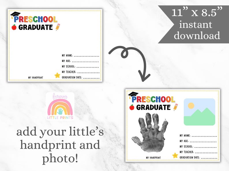 Preschool Graduation Keepsake, Last Day of Preschool Handprint, Pre-k ...