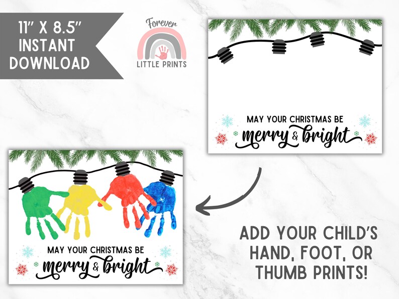 Christmas Tree Lights Handprint Art for Kids Baby Toddler, Holiday Xmas ...