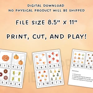 Fall Count and Clip Cards Preschool Kindergarten Clothespin Activity ...