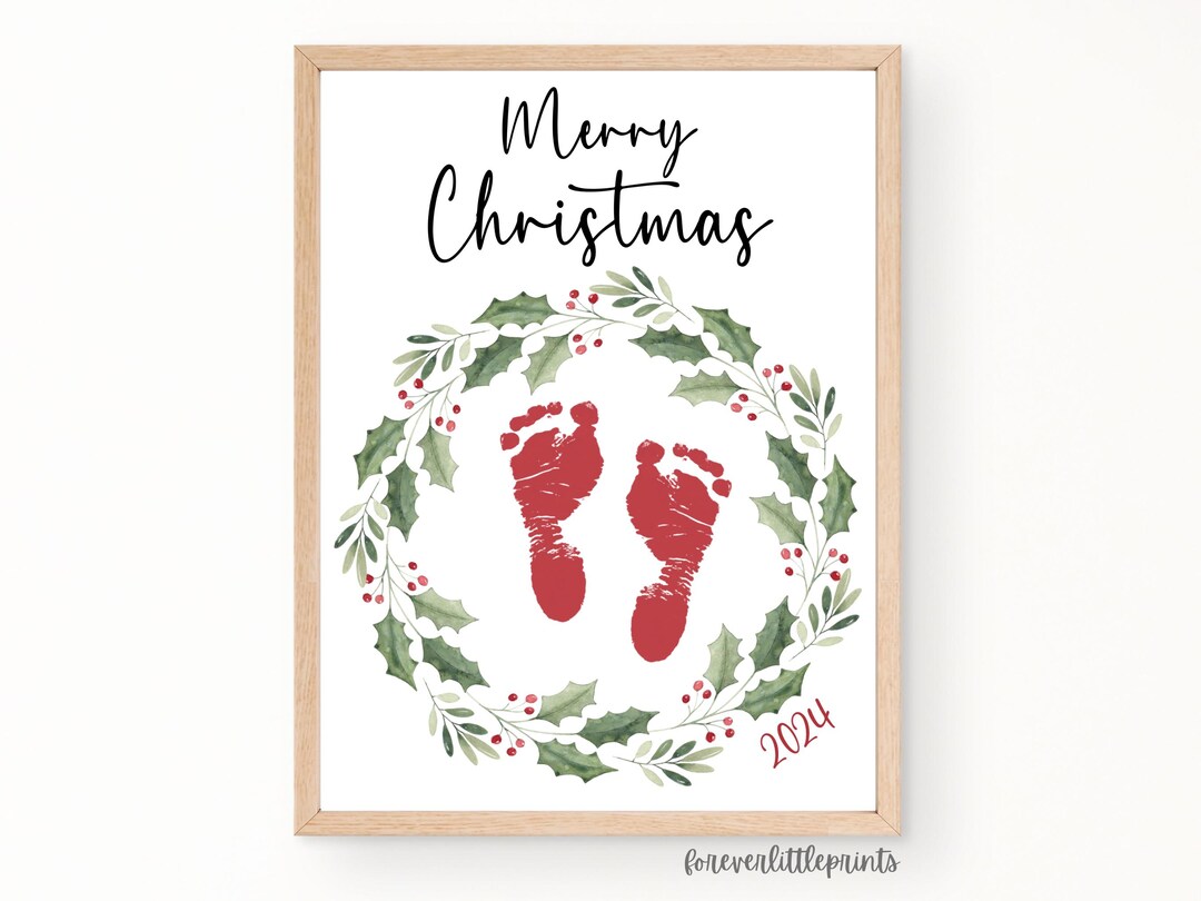 Christmas Wreath Footprint Art for Baby Kids, Christmas Handprint Craft ...