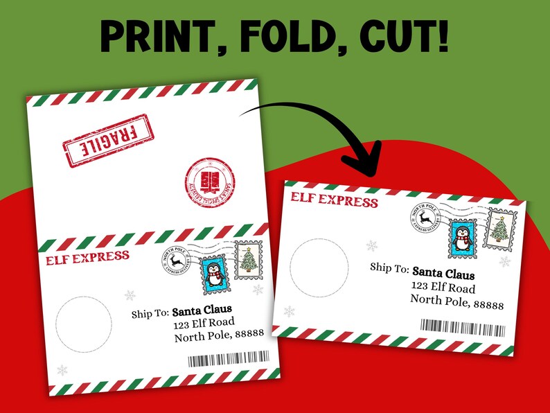 Elf Last Day Letter, Return Envelope Printable, Christmas Elf Props ...