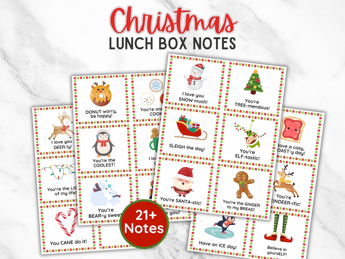 Christmas Lunch Notes, Lunch Box Cards, Holiday Lunch Notes, Holiday ...