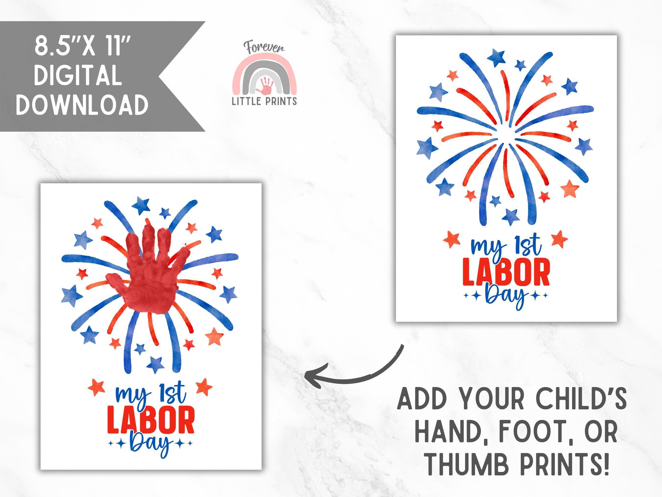 My First 1st Labor Day Firework Handprint Art Red White and Blue ...