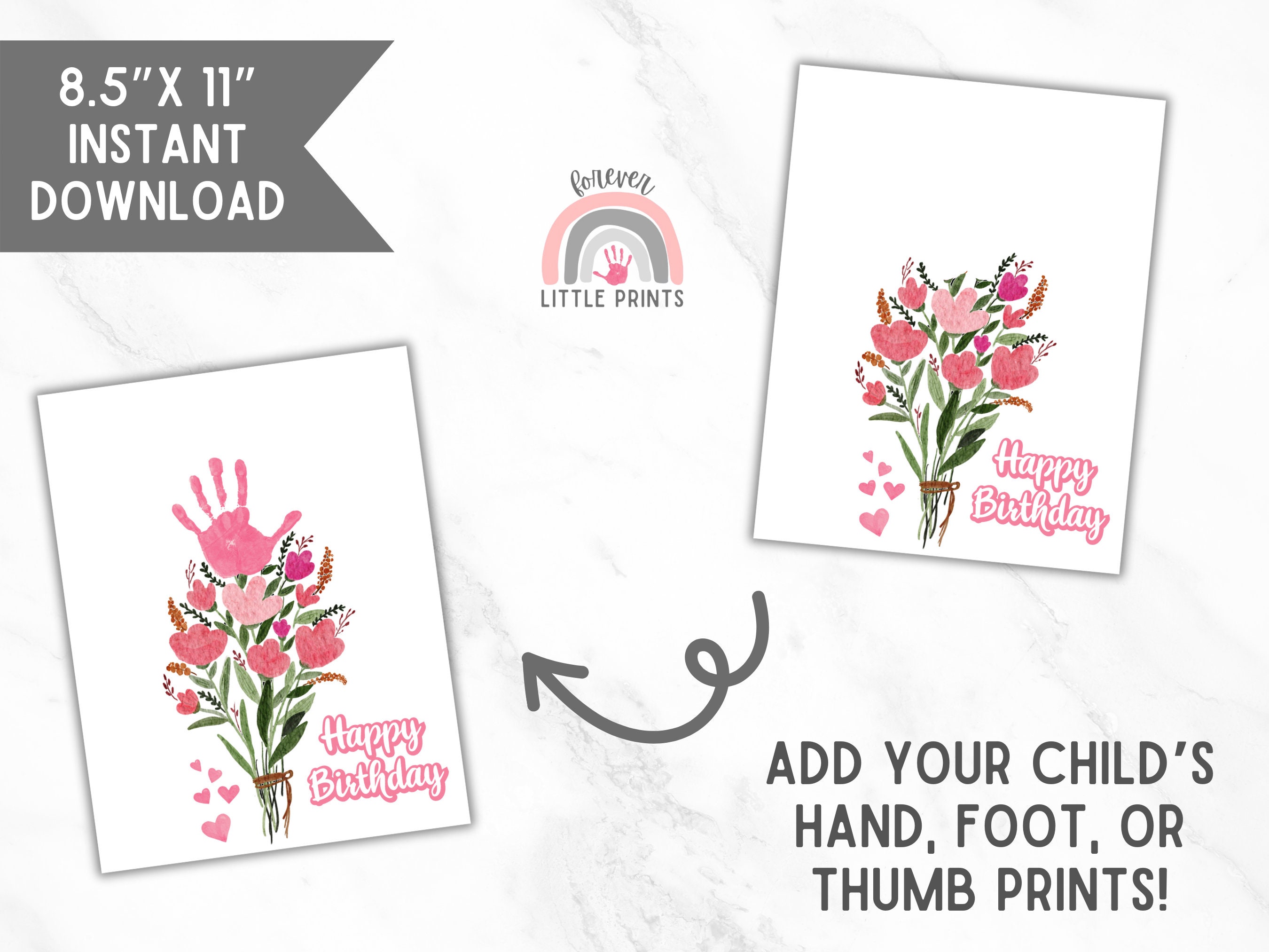 Happy Birthday Handprint Art,flower Bouquet, Personalized Birthday Gift ...