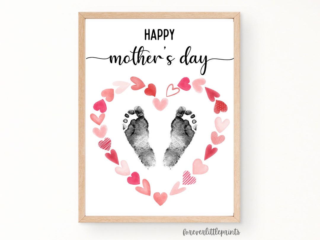 Mother’s Day Handprint, Mom Heart Footprint Art Craft Sign, Gift for ...