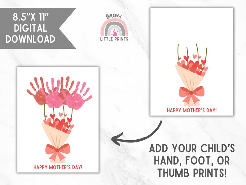 Mothers Day Handprint, Flower Bouquet Handprint Art Craft, First ...