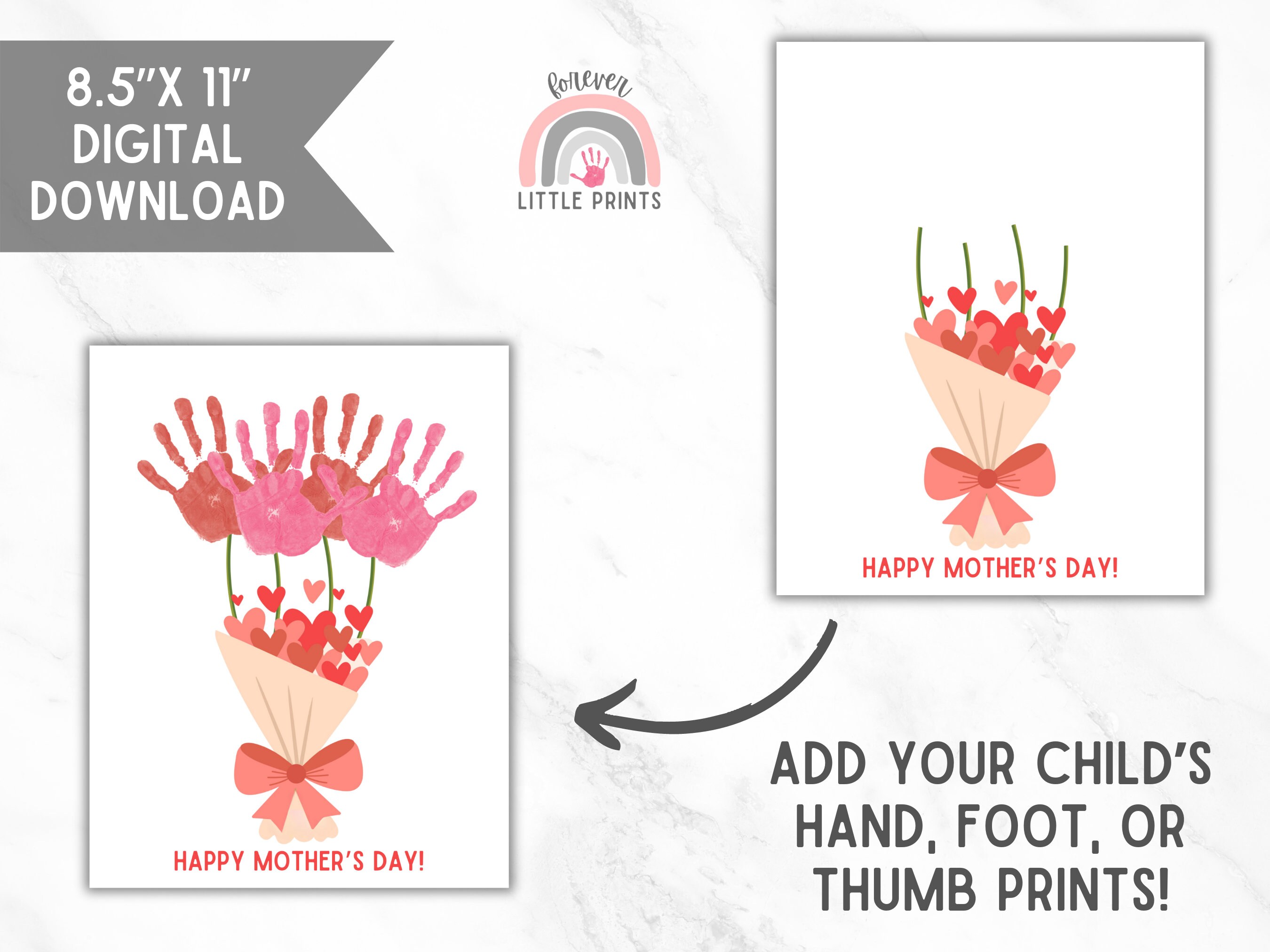 Mothers Day Handprint, Flower Bouquet Handprint Art Craft, First ...
