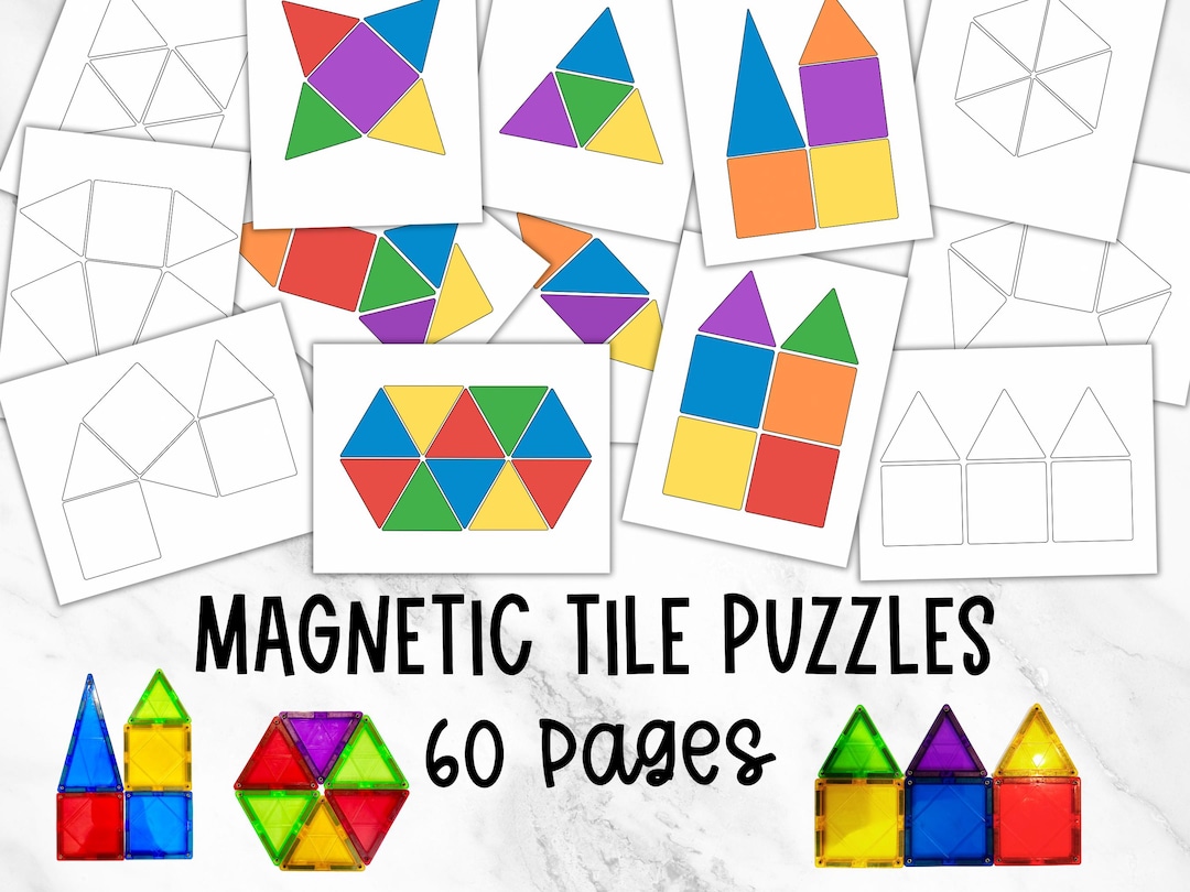 Magnetic Tiles Templates, Magnet Tile Activity Card Puzzles Printables ...