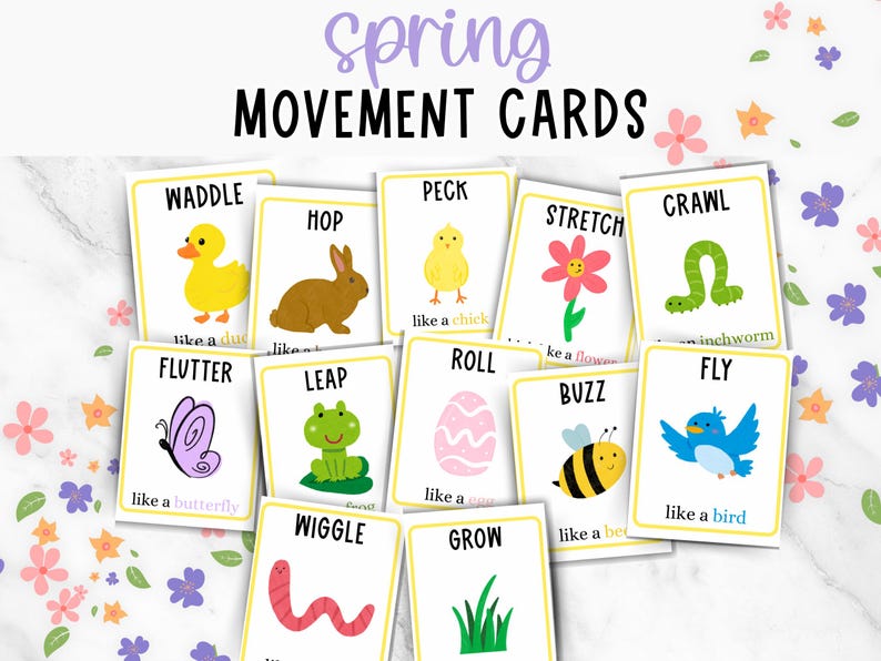 Spring Movement Cards, Spring Activity, Kids Action Cards Printable ...