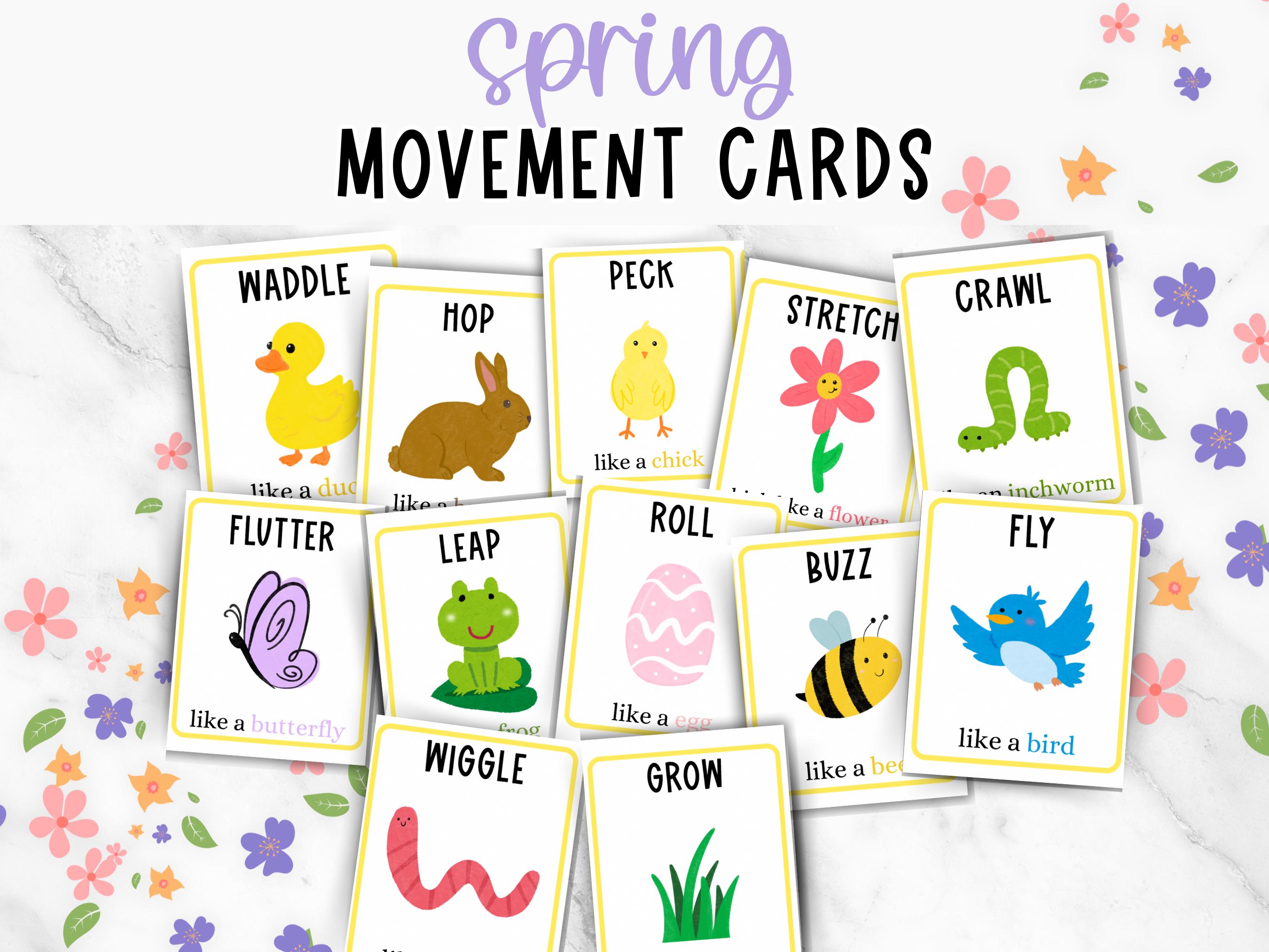 Spring Movement Cards, Spring Activity, Kids Action Cards Printable ...
