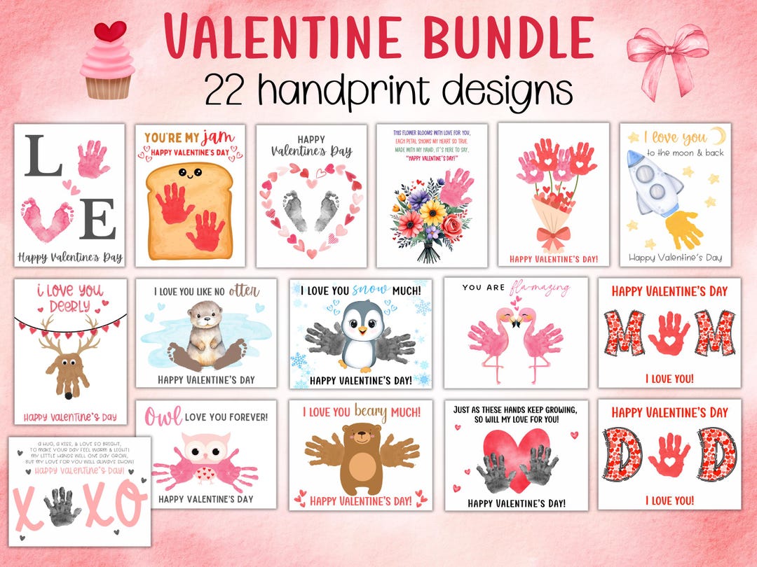 Valentine Handprint Art Bundle for Toddlers Baby Kids, Valentines Hand ...