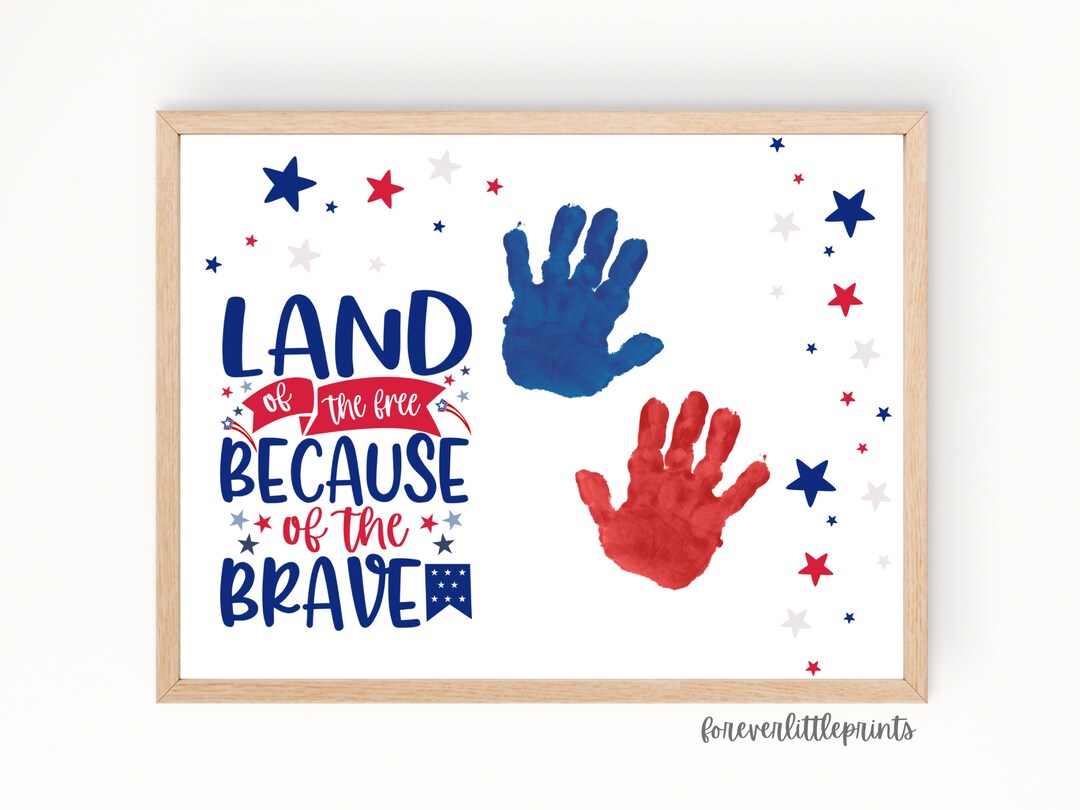 Land of the Free 4th of July Handprint Art, Red White and Blue ...
