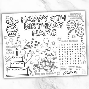 Birthday Coloring Placemat for Kids Personalized Party Sheet Paper ...