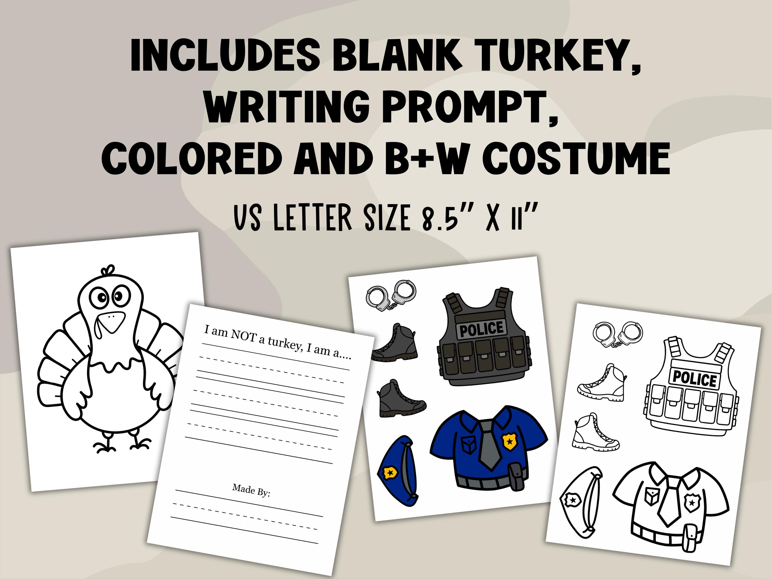 Disguise A Turkey Police Officer Costume Cop Printable, Thanksgiving ...