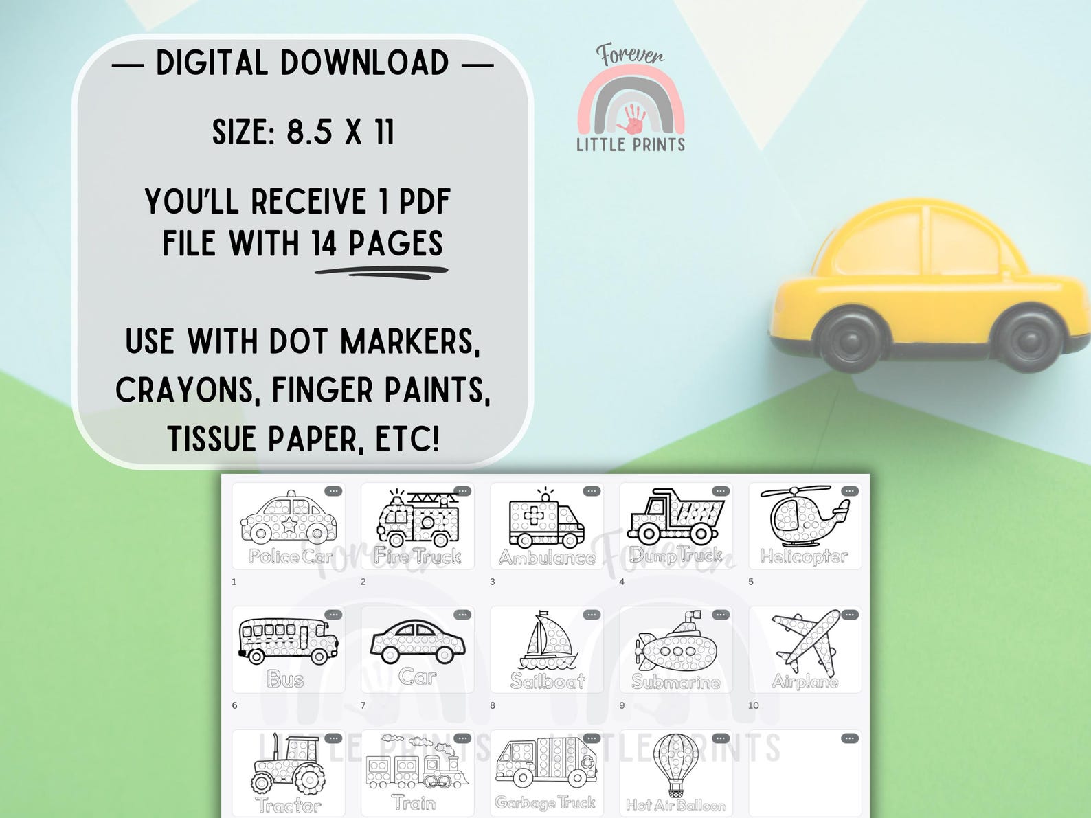 Vehicle Transportation Dot Marker Printable Pack Cars Things That Go ...