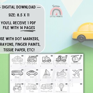 Vehicle Transportation Dot Marker Printable Pack Cars Things That Go ...