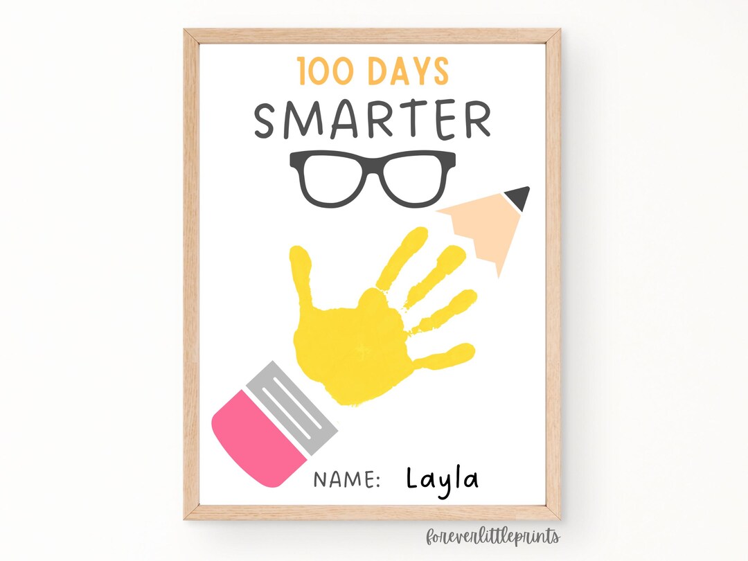 100 Days of School Activity Handprint Art for Kids, 100 Days Smarter ...