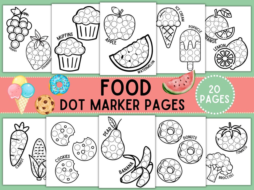 Dot Marker Printables, Food Themed Dot Sticker Coloring Pages ...